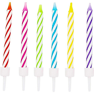 BLUE PANDA - 154-Piece Candles Number 0-9 Rainbow Stripes Birthday Cake Numeral Topper Decorations with Holders for Party Decor