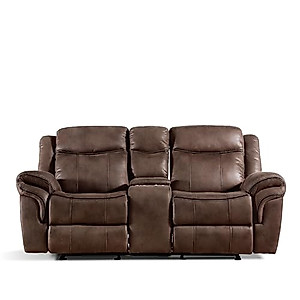 24/7 Shop at Home Amos Oversized Nursery Glider Recliner Chairs for Adults, Manual Comfy Reading Couch, Overstuffed Reclining Loveseat Sofa, Adjustable Comfy Theater Seating, for Living Room, Brown