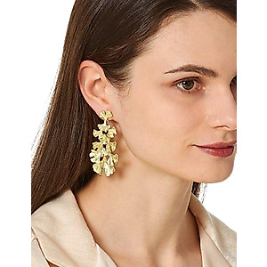 Vintage Earrings for Women Matt Metal Ginkgo Biloba Textured Statement Earring 14K Gold Plated Dangle Earrings with Stud for Women Wedding Valentine's Day Anniversary Birthday Mothers Day Christmas