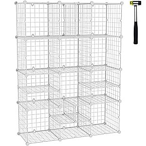 C&AHOME Wire Cube Storage, Wire Cube with Large and Small Dividers, Metal C Grids Organizer Shelving, Ideal for Closet Cabinet, Bedroom, Living Room, Home, Office, Dormitory White UWCSMP12W