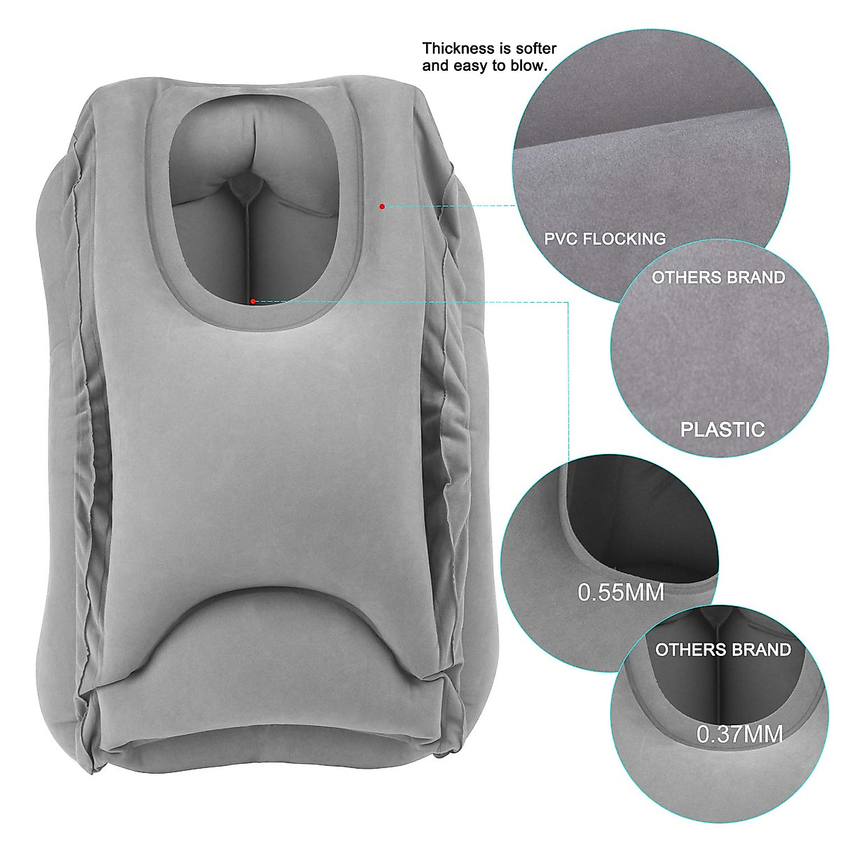 HOMCA Travel Pillow, Portable Head Neck Rest Inflatable Pillow from, Design for Airplanes, Cars, Buses, Trains, Office Napping, Camping - Includes Free Eye mask
