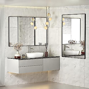 Koonmi 20"x30" Wall Bathroom Mirror, Black Rectangular Wall-Mounted Mirror for Bathroom with Aluminum Alloy Frame Bathroom Mirror Hangs Horizontal or Vertical Ideal for Bedroom Living Room