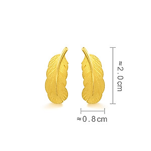 CHOW SANG SANG 999.9 24K Gold Price-by-Weight 3.74g Gold Love Feather Stud Earrings for Women 86820E