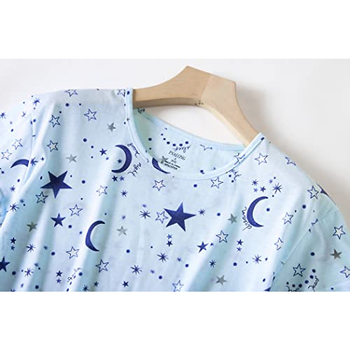 PNAEONG Women’s Pajama Set - Cotton-Blend Short-Sleeve Loose Top with Matching Capri Bottoms SY215-Blue Star-XL