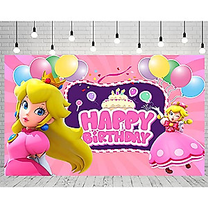 Princess Backdrop for Birthday Party Decorations, Princess Peach Background for Baby Shower Party Cake Table Decorations Supplies, Princess Peach Theme Banner, 5x3ft