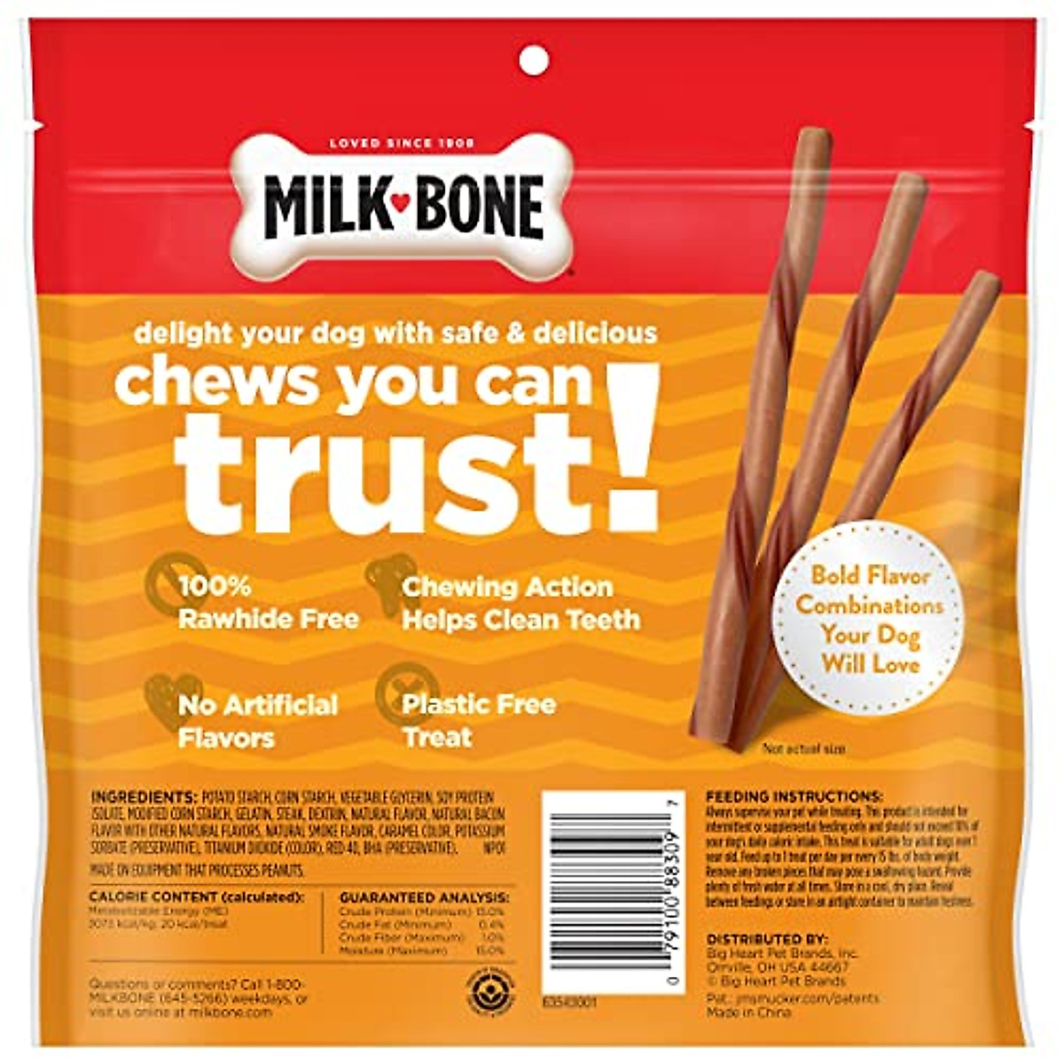 Milk-Bone What′s Steak′n Bacon Flavor Twists, Rawhide Free Dog Chews, Bag of 70
