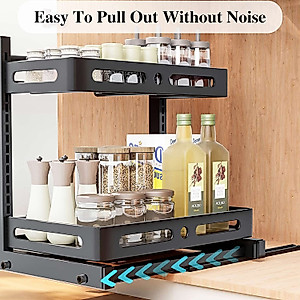 Under Sink Organizer, Height Adjustable Pull-out Cabinet Organizer, 2-Tier Slide Out Sliding Shelf Under Cabinet Storage for Kitchen and Bathroom