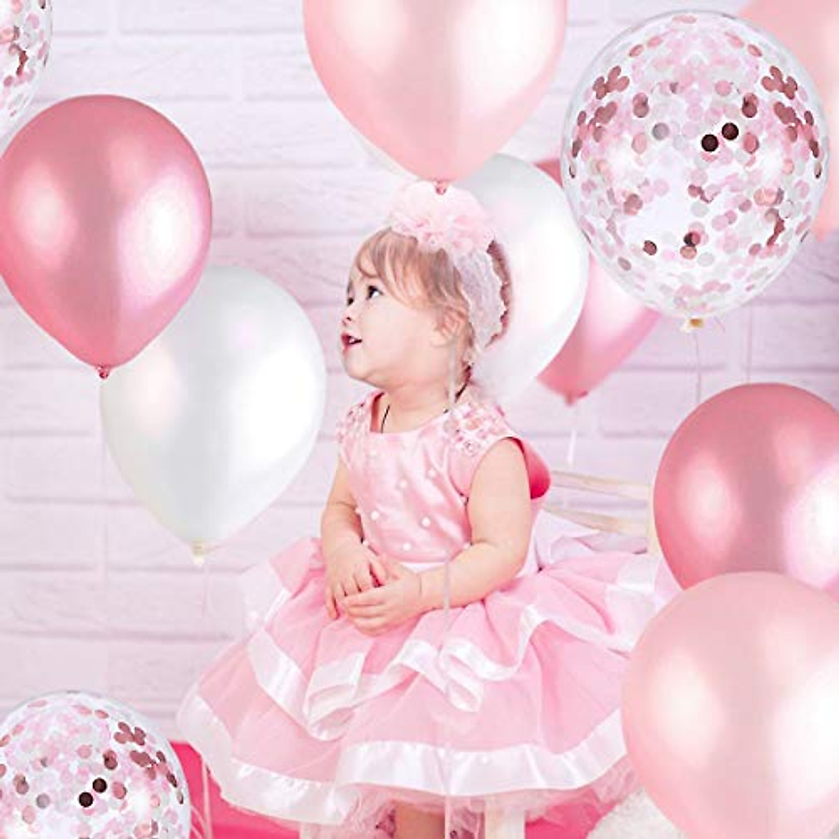 Pink and White Balloons, Pink Confetti Balloons White Balloons Total 90 pcs Latex Party Balloons for Hen Party Wedding Baby Shower Birthday Party Decoration