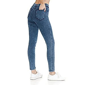 Women's Stretch Pull-on Skinny Denim Look Jean Leggings, Full Length, Navy, Small