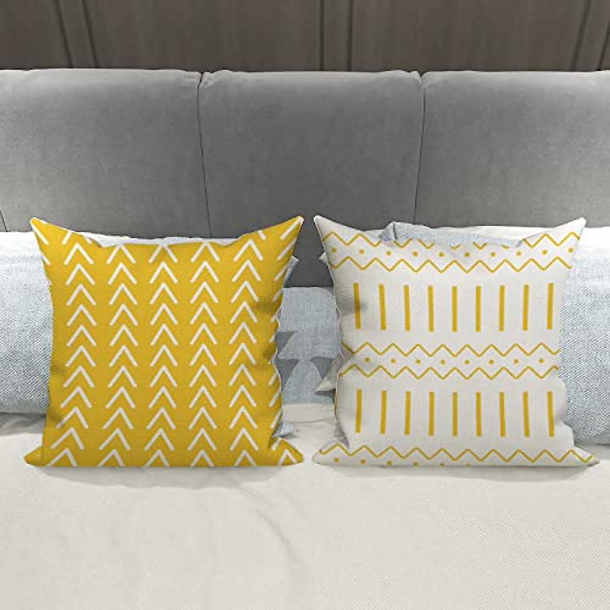 Pillow Covers 18x18 Set of 4, Modern Sofa Throw Pillow Cover, Decorative Outdoor Linen Fabric Pillow Case for Couch Bed Car 45x45cm (Yellow, 18x18,Set of 4)