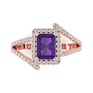 2.10ct Emerald Cut Solitaire Halo Criss Cross Natural Amethyst Designer Anniversary Bridal Engagement Ring 14k Rose Gold 10.75