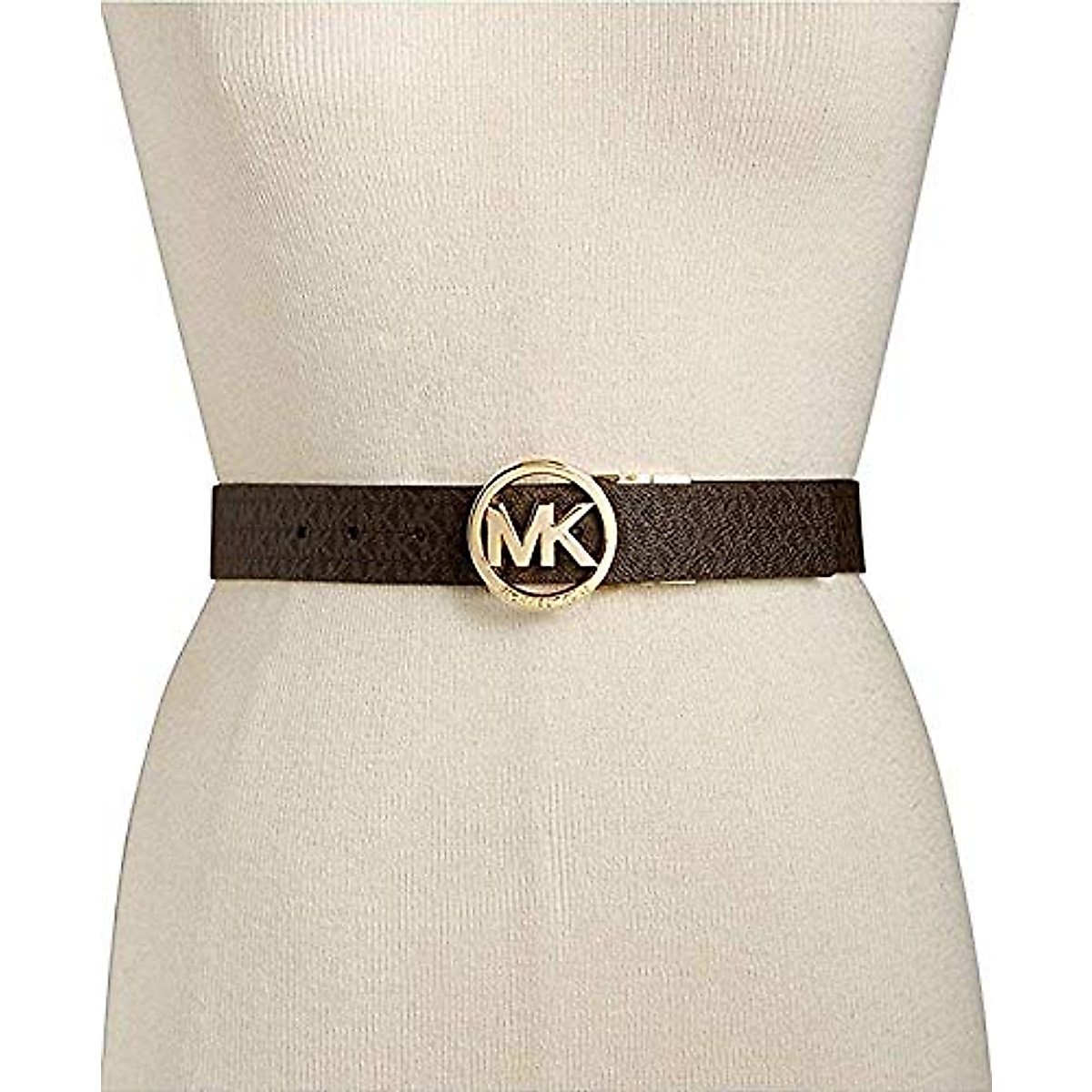 Michael Kors Mk Signature Monogram Belt and Buckle Reversible, Chocolate, Medium