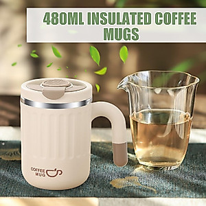 Insulated Coffee Mug - 480ml Coffee Tumbler | Vacuum Insulated Tumbler Cup with Handle & Lid | Double-Walled Portable Travel Mug | Leak-Proof Thermal Drink Container for Home, Ofice & Camping