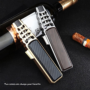 Butane Torch Lighter, Windproof Straight Torch Blue Flame Lighter, Turbine Jet Torch Lighter, Refillable Kitchen Cooking Torch Lighter with Safety Lock for BBQ, Baking(Gas Not Included) (Black+Gold)