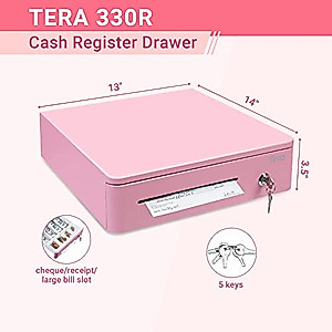 Tera 13" Auto Open Cash Register Drawer Heavy Duty with Micro Switch Fully Removable Insert Tray 5 Keys 4 Bill 6 Coin Media Slot 12V RJ12 Key-Lock (Round Corner) for POS System Small Business 330R