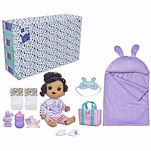 Baby Alive Bunny Sleepover Baby Doll, Bedtime-Themed 12-Inch Dolls, Sleeping Bag & Bunny-Themed Doll Accessories, Toys for 3 Year Old Girls and Boys and Up, Brown Hair (Amazon Exclusive)