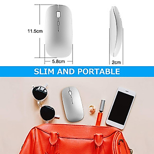 QIJIAYI Bluetooth Ergonomic Mouse for Mac,Rechargeable Wireless Bluetooth Mouse,2.4G Wireless Mice 4 Button and 3 Adjustable DPI for Laptop/Computer/Windows (Silver)