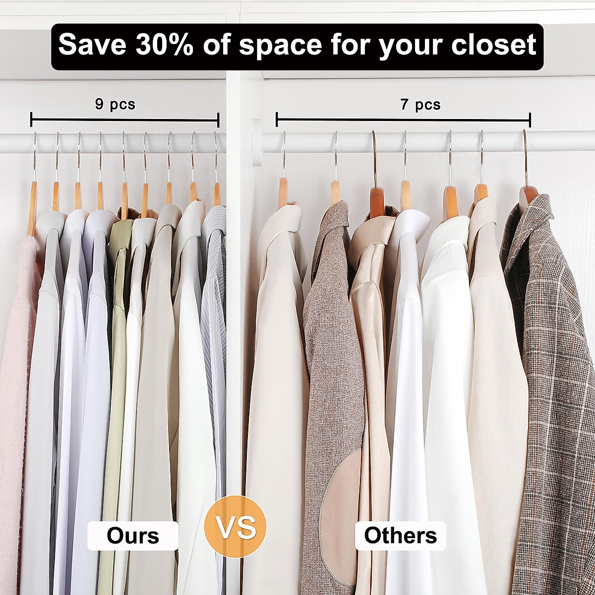 TOPIA HANGER Wooden Hangers 30 Pack, 0.28-inch Slim & Durable Clothes Hangers Space Saving, Natural Wood Hanger with 360°Swivel Hook and Non-Slip Shoulder Notches for Coat,Shirt, Camisole, Dress-CT51N