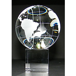 Amlong Crystal Globe (3 inch Diameter) on Crystal Stand with Gift Box - 4.75 Inch Tall