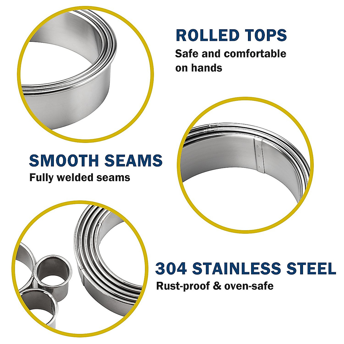 Round Cookie Cutters, Biscuit Cutter Set - 12 Pcs Stainless Steel Circle Cookie Cutters, Round Shapes Cookie Cutters for Baking, Round Set for pastry cutter, Donut Cutter, dough cutter, Ring Mold