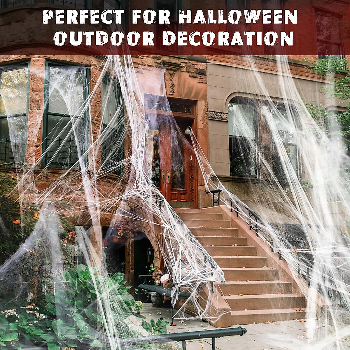 1000 sqft Stretch Spider Web for Indoor and Outdoor Halloween Decorations, Halloween Theme Party (White)