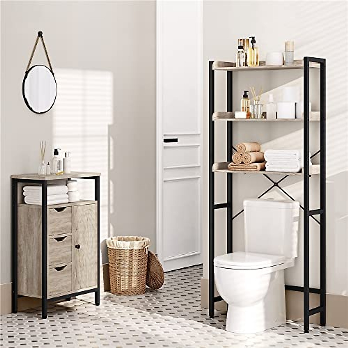 Yaheetech 3-Tier Over The Toilet Storage Shelf, Wooden Bathroom Space Saver Toilet Storage Rack with Shelves, Free Standing Bathroom Organizer Rack for Home, 25 x 10 x 65 Inches, Gray