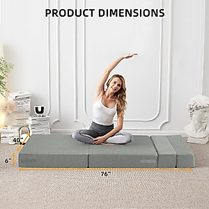 FILUXE Convertible Folding Sofa Bed - Sleeper Chair with Pillow, Modern Linen Fabric Floor & Futon Couch, Foldable Mattress for Living Room/Dorm/Guest/Home Office/Apartment, Standard Size, Light Gray