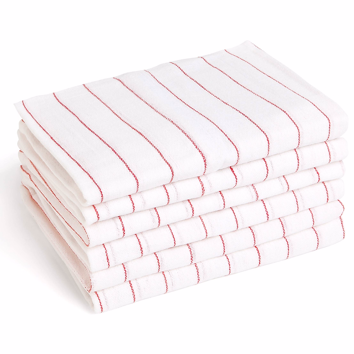 Liliane Collection Bulk Wholesale Carton of 100 Glass Towels - 16" x 27" 100% Cotton Kitchen Towels - Dish Towels in White with Red Stripes - No Streaks or Spots on Glasses, Flutes, Wine Glasses