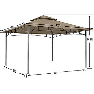 ABCCANOPY Gazebos for Patios 10x12 - Outdoor Steel Frame Gazebo for Lawn Backyard Garden Deck (Khaki)