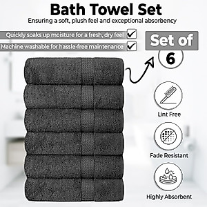 QUBA LINEN Luxury Hotel & Spa 100% Cotton Bath Towels Set of 6 - 24x48 inch Ultra Soft Large Bath Towel Set Highly Absorbent Daily Usage Ideal for Pool and Gym Pack of 6 - Lightweight