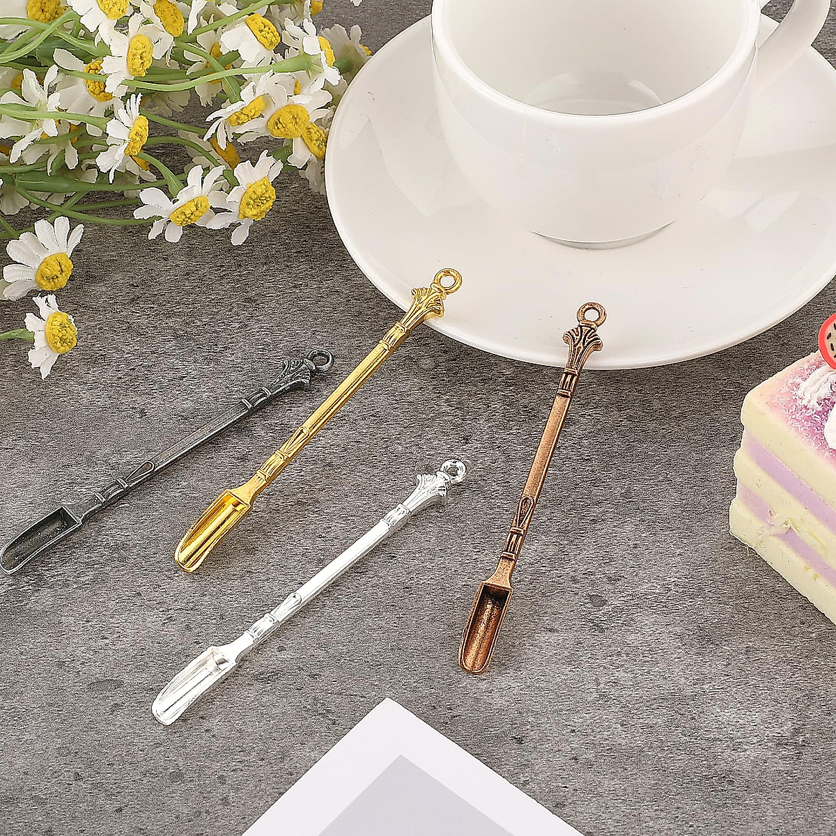 Mini Spoons Set of 4 Mini Shovel Spice Spoon Small Spoons for Spice Tiny Spoons for Powder Small Spice Spoon Mini Spatulas Spoon Small Gold, Silver, Antique Brass, Black Gray Spoons