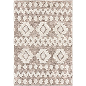 Well Woven Cenar Beige Flat-Weave Hi-Low Pile Diamond Medallion Stripes Moroccan Tribal 5'3" x 7'3" Area Rug