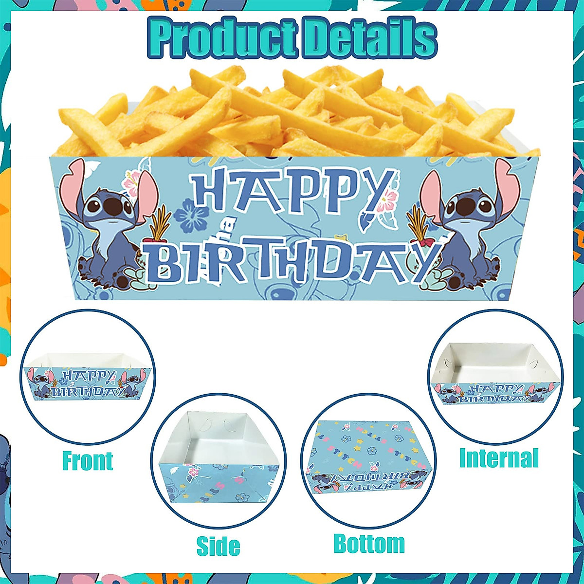 Stitch Birthday Decorations - 24pcs Stitch Party Paper Food Trays, Stitch Theme Party Paper Trays for Lilo and Stitch Birthday Party Decorations