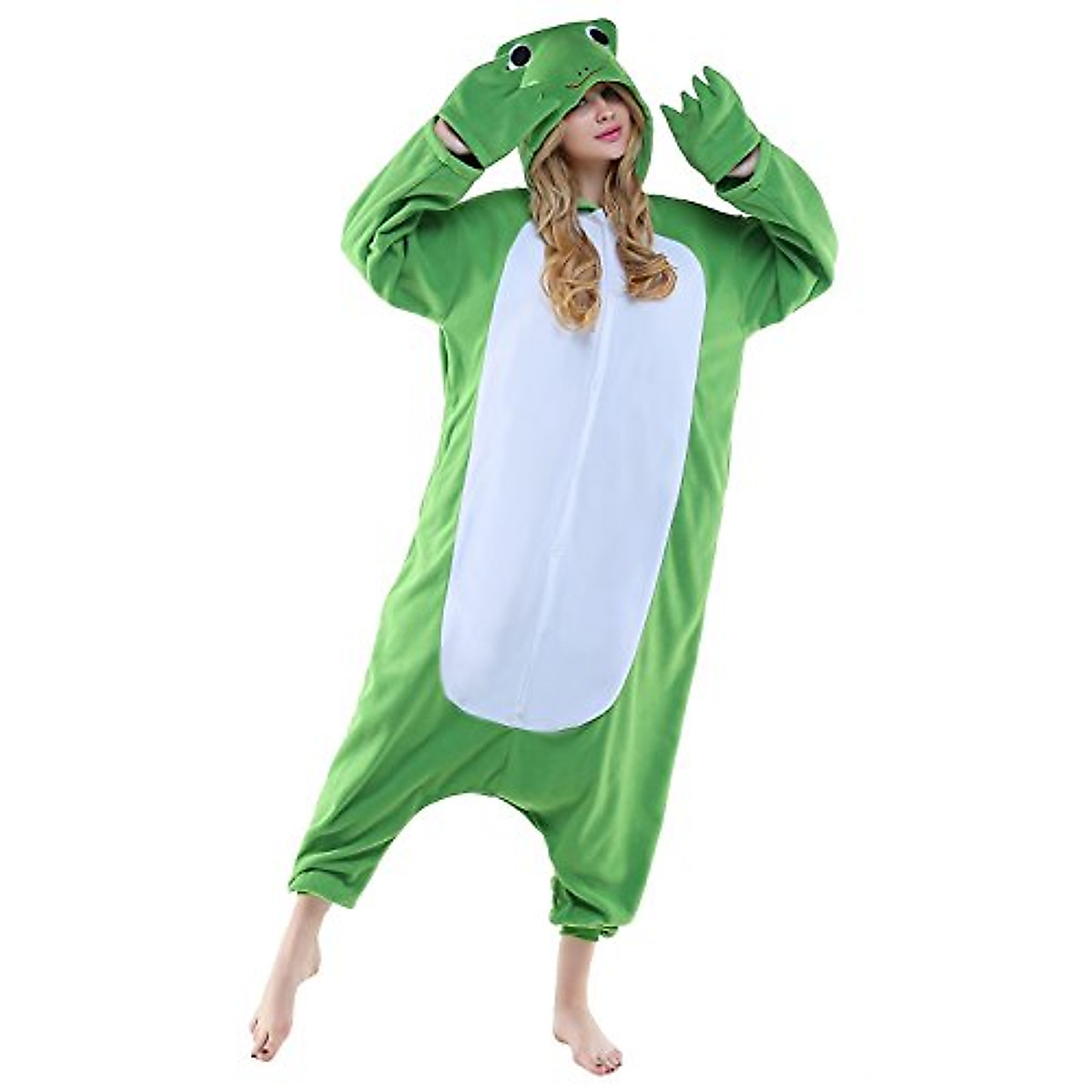 CANASOUR Polar Fleece Frog Costume Christmas Adult Anime Unisex Animal Cosplay Onesie (Small,Frog Green)
