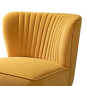 TINA'S HOME Small Velvet Accent Chair, Modern Armless Accent Chair with Golden Metal Legs & Velvet Tufted Upholstered, Living Room Velvet Dining Side Chair Suitable for Small Spaces, Mustard