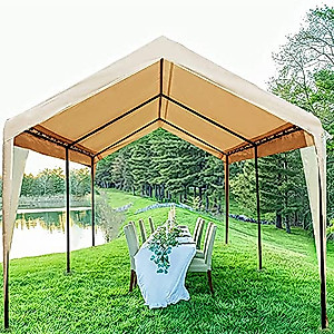 Abba Patio Portable Lightweight Carport Canopy 10 x 20 ft Easy to Assemble Garage Boat Shelter Car Tent for Party, Wedding, Garden, Outdoor Storage Shed with 6 Steel Legs, Khaki
