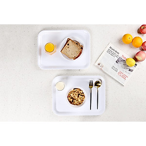 FlosSolis 15.1"x11.3" White Serving Tray Set of 2, Melamine Rectangular Serving Tray/Platters Stackable Sturdy and Easy Clean for Serving Food,Fruit,Desserts,Breakfast,Meals,BPA Free