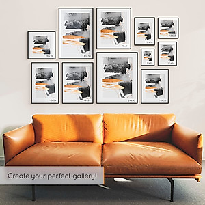 Homeforia - 11x14 inch Metal Picture Frame - 11 x 14 Aluminum Photo Frames - 8x10 Mat - Tempered Glass - Wall Hook Included - Set of 1 - Black