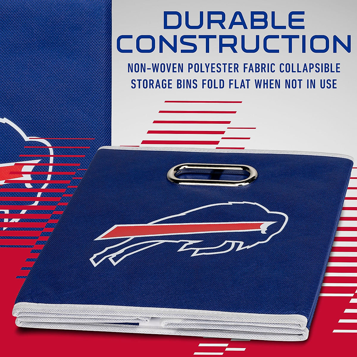 Franklin Sports Buffalo Bills NFL Storage Bin - Collapsible Cube Container + Storage Basket - NFL Office, Bedroom + Living Room Décor - 11"x11"