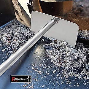 ROMANTICIST Heavy Duty Stainless Steel Ash Tool Rake with 24” Long Rubber Handle for Big Green Egg Kamado Joe and Other Charcoal Grills - Wood Burning Stove Charcoal Pellet Poker Grilling Accessories