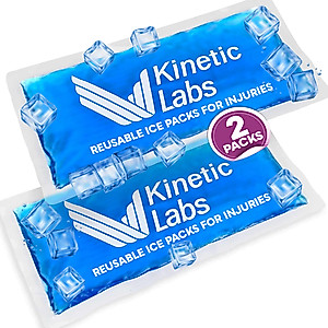 Ice Packs for Injuries Reusable (2 Pack) – Kinetic Labs Gel Ice Packs Reusable 9.5" x 4.5" - HSA FSA Eligible Gel Cold Packs for Injuries - Flexible Soft Ice Packs for Knee Shoulder Back (Regular)