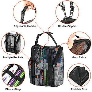 Cosmos Mesh Shower Caddy Toiletry Organizer Hanging Shower Tote Bag, Quick Dry Shower Organizer Portable Bath Bag with Durable Zippers & Side Pockets for Travel, Gym, Swimming, Beach and Camp