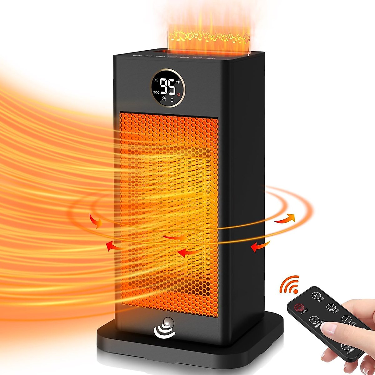 Space Heaters for Indoor Use,1500W PTC Space Heater Large Room,2s Fast Heating Heater with Sensor/Humidifier/3D Flame Effect/Oscillating,Heater for Bedroom,Office,Heat Up 260 sq.ft