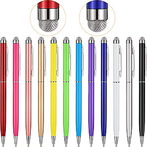 Outus 12 Pieces Stylus Pens for Touch Screens, Retractable Fiber Tip 2 in 1 Capacitive Stylus Ballpoint Pen Compatible with iPad iPhone Tablets Samsung All Universal Touch Screen Devices