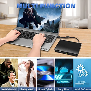 Gotega External DVD Drive USB 3.0 Type C USB C Portable CD/DVD +/-RW Disk Drive External DVD Player for Laptop CD/DVD ROM Burner Reader Compatible with Desktop PC Windows Linux OS Apple Mac