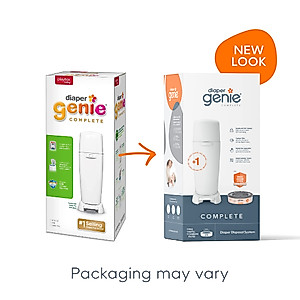 Diaper Genie Complete Diaper Pail (White) with Antimicrobial Odor Control | Includes 1 Diaper Trash Can, 1 Refill Bags, 1 Carbon Filter