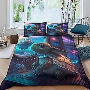 GEEYOU Turtle Navy1 Quilt Cover Duvet Cover Comforter Covers 3D Print for Teens and Adults with Zipper Closure Soft Microfiber with Pillow Cases Bedding Set 3 Pieces Twin（173x218cm）