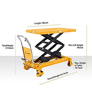 Aequanta Electric Pallet Truck Lithium Battery Mini Type Jack 48''x27'' Fork 3300lbs Capacity and Double Scissor Hydraulic Mobile Lift Table 59" Lifting Height 1760lbs Capacity