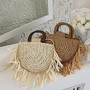 Straw Bag for Women Handmade Woven Crossbody Bags Cute Straw Shoulder Bag Beach Hobo Handbag Travel Vacation Bag