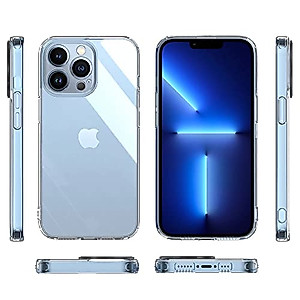 Phone case for iPhone 13 Pro Max 6.7 inches, Non-Yellowing, Crystal Clear, Transparent, Scratch Resistant, Compatible with Wireless Charging, Shock Resistant